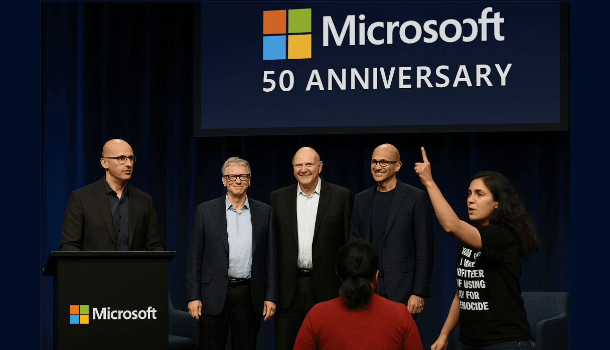 Shocking Microsoft Protest: 2 Brave Employees Disrupt 50th Anniversary ...